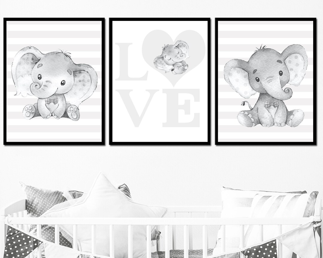 Elephant Print Art Baby Boy Nursery Wall Decor Neutral Poster - Etsy