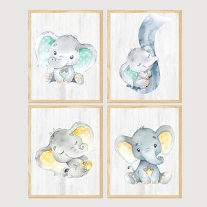 Baby Elephant Posters Neutral Nursery Decor Kids Wall Art Print ...