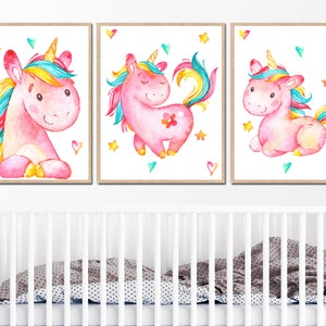 Baby Girl Nursery Poster Unicorn Wall Art Printable Child Bedroom Decor ...