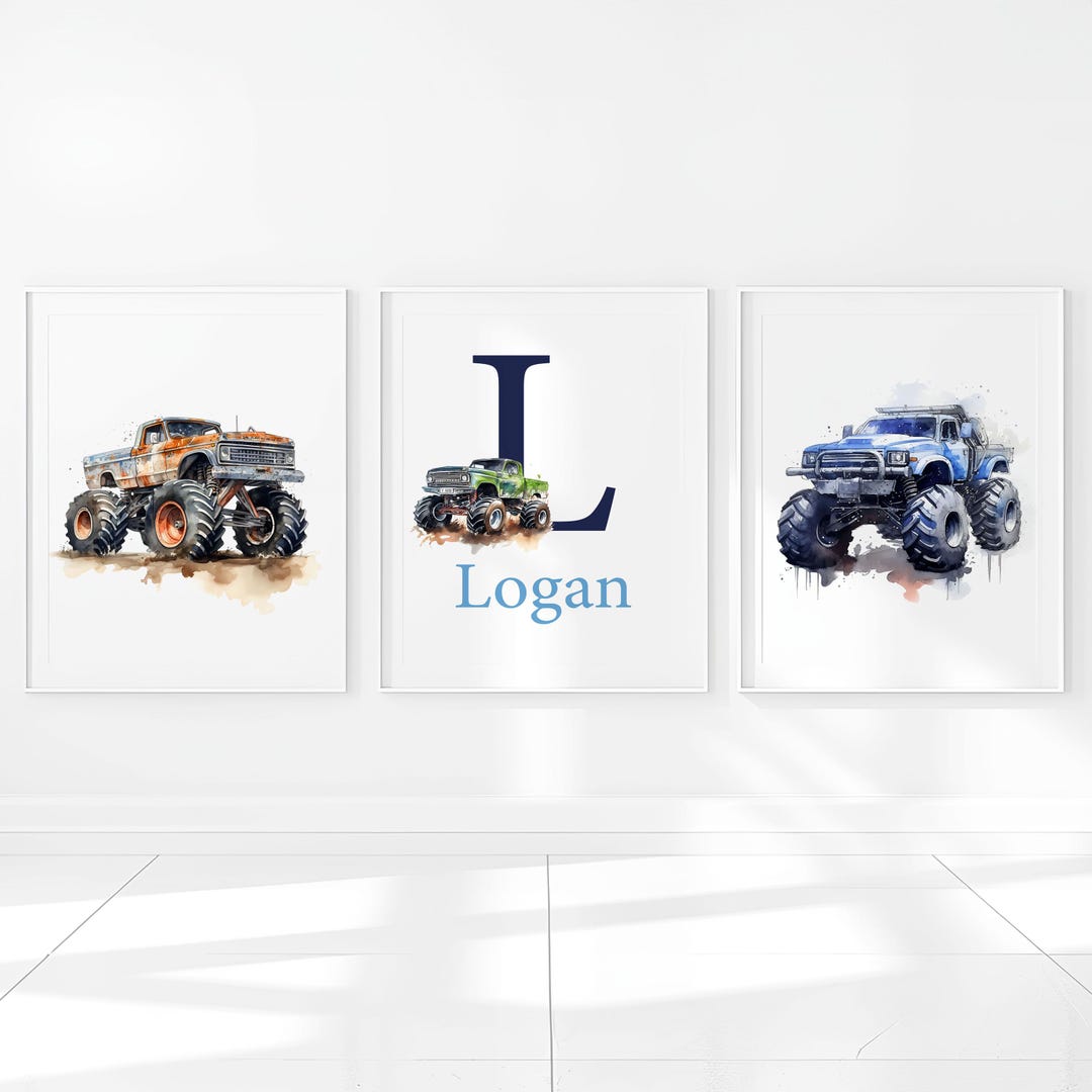 Custom Monster Truck Wall Art Poster Personalized Name Baby Boy Nursery ...