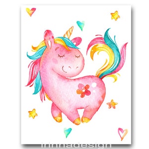 Baby Girl Nursery Poster Unicorn Wall Art Printable Child Bedroom Decor ...