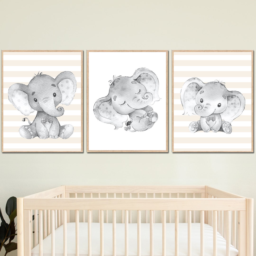 Baby Elephant Wall Decor Boy Neutral Nursery Art Print Child Bedroom ...