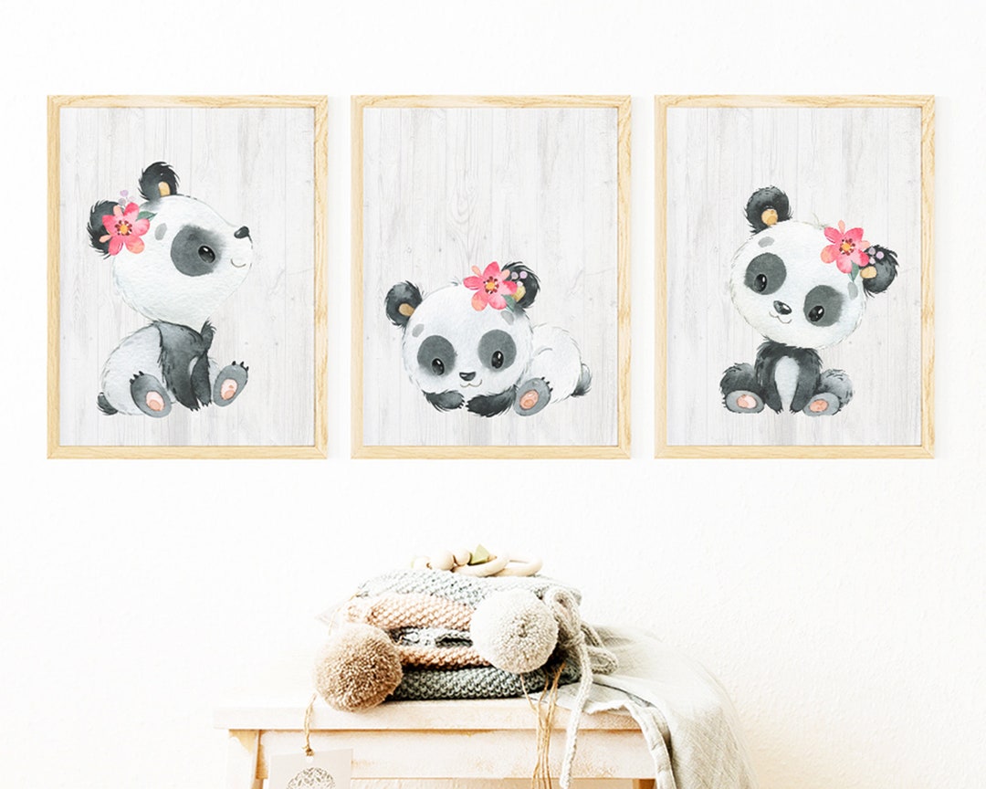 Panda Wall Decor Baby Girl Nursery Poster Children Art Prints Kids Room ...
