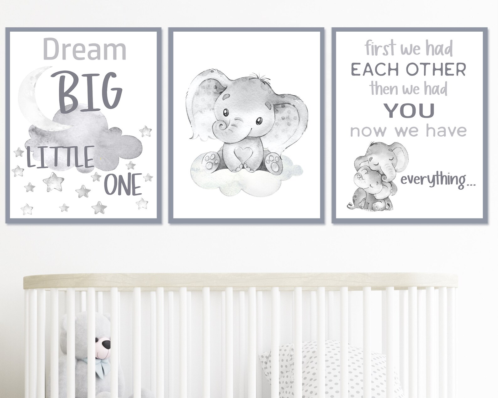 Neutral Baby Nursery Decor Quote Wall Art Elephant Printable Set of 3 ...