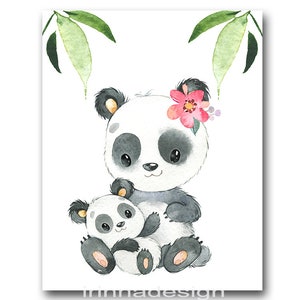 Baby Panda Poster Wall Decor Girl Nursery Art Print Children Bedroom ...
