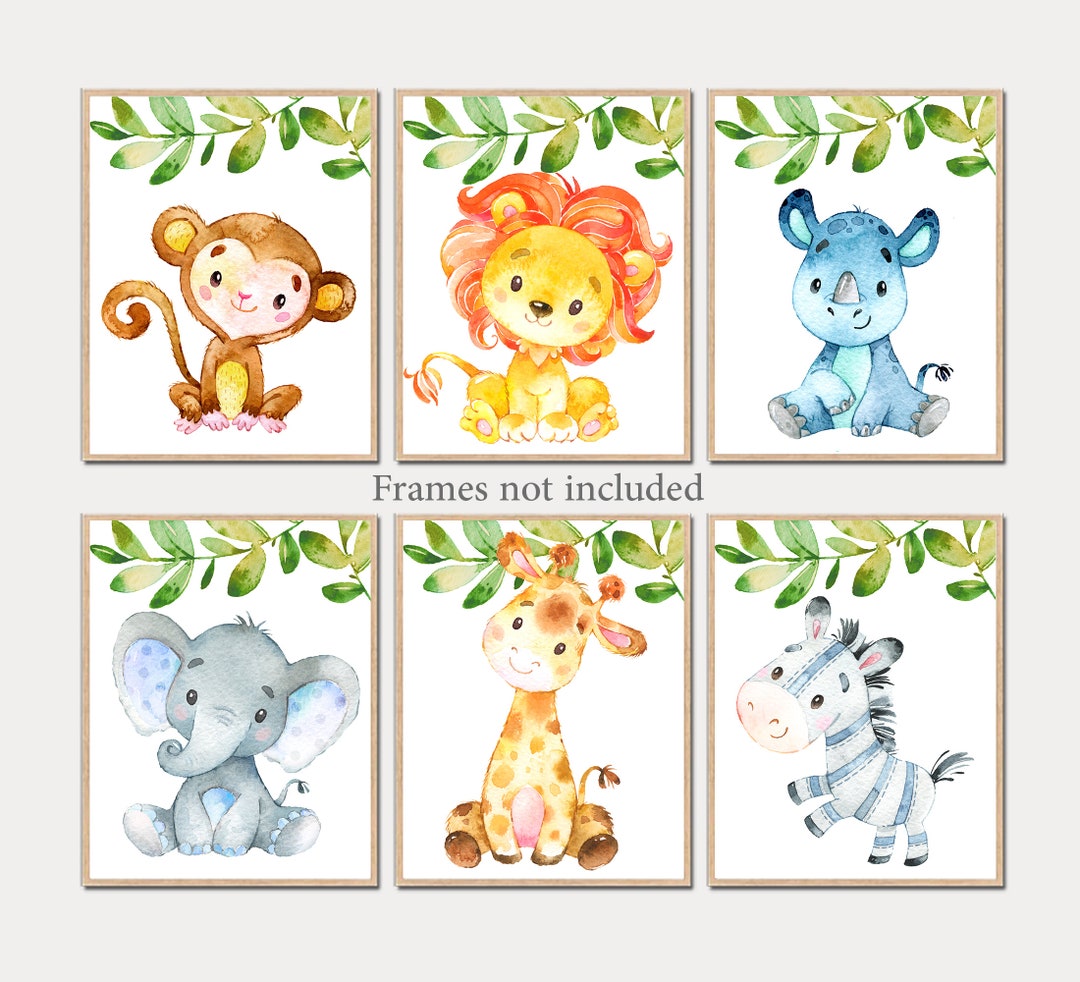 Jungle Animal Wall Art Prints Safari Baby Boy Nursery Decor Girl Kids ...