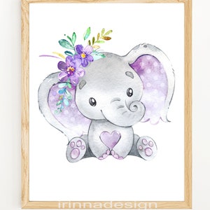 Baby Girl Nursery Wall Decor Elephant Art Print Kid Playroom Set of 3 ...