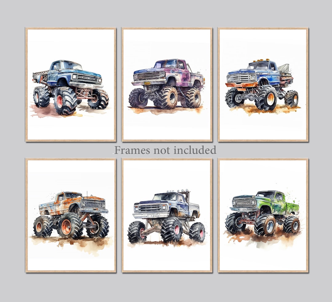 Monster Truck Prints Baby Boy Nursery Wall Decor Kids Bedroom Poster ...