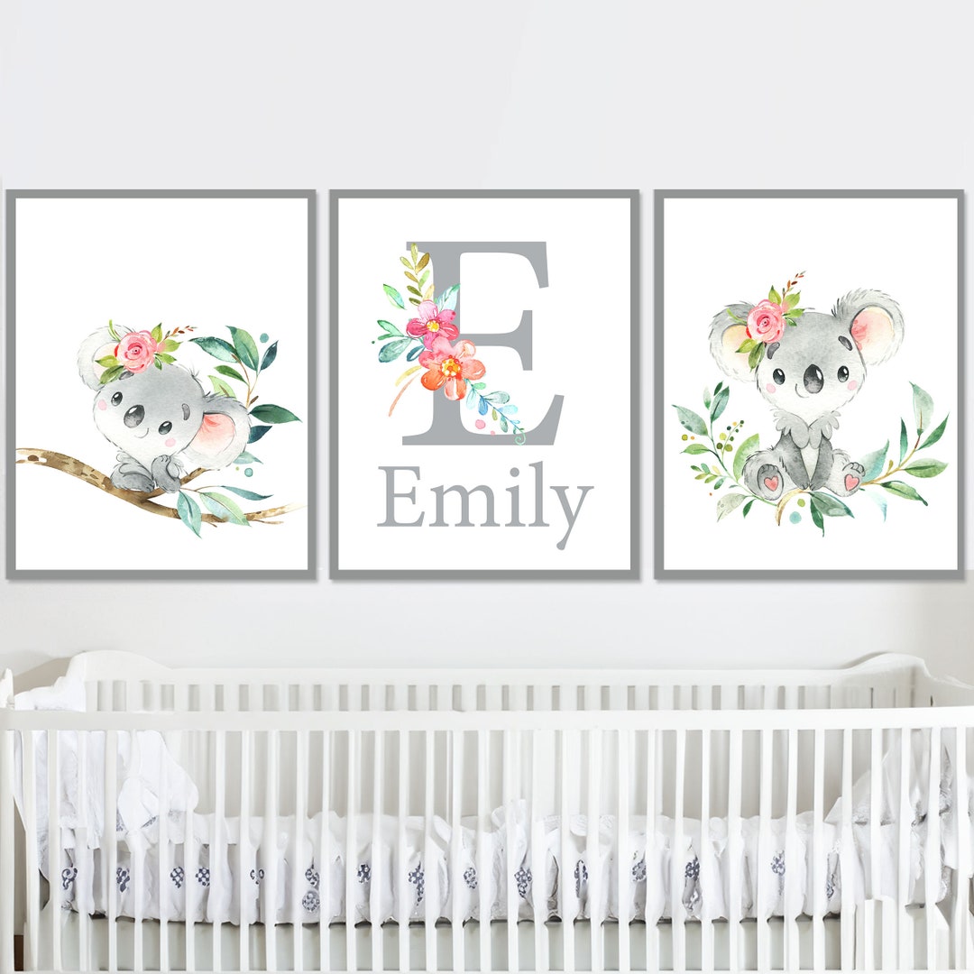 Koala Monogram Wall Art Letter Initial Printable Baby Girl Nursery ...