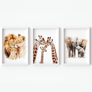 Zoo Safari Animal Babies Dad Mother and Baby Art Print Nursery Wall ...