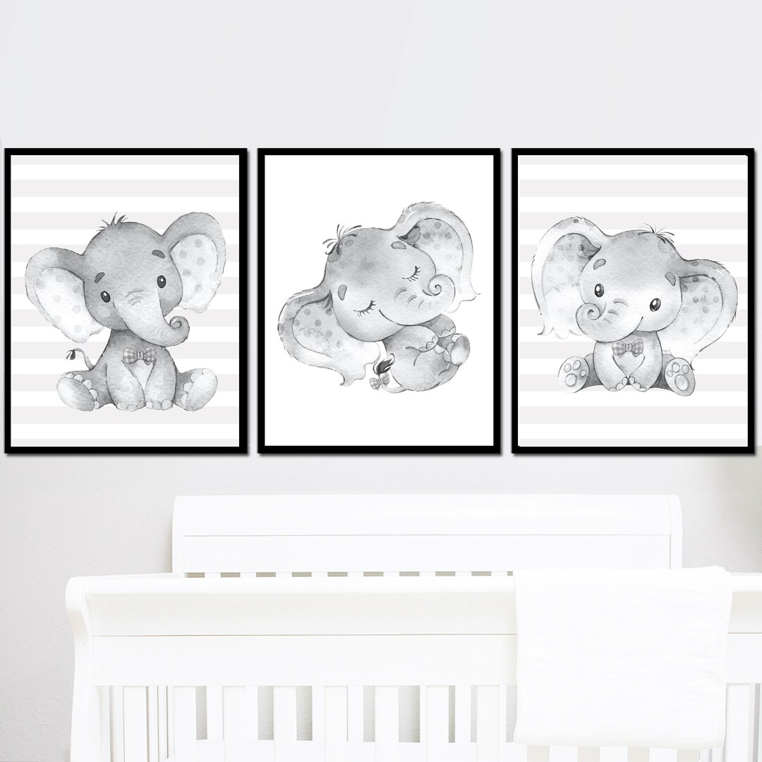 Neutral Baby Boy Room Decor Elephant Family Art Posters Nursery Wall ...