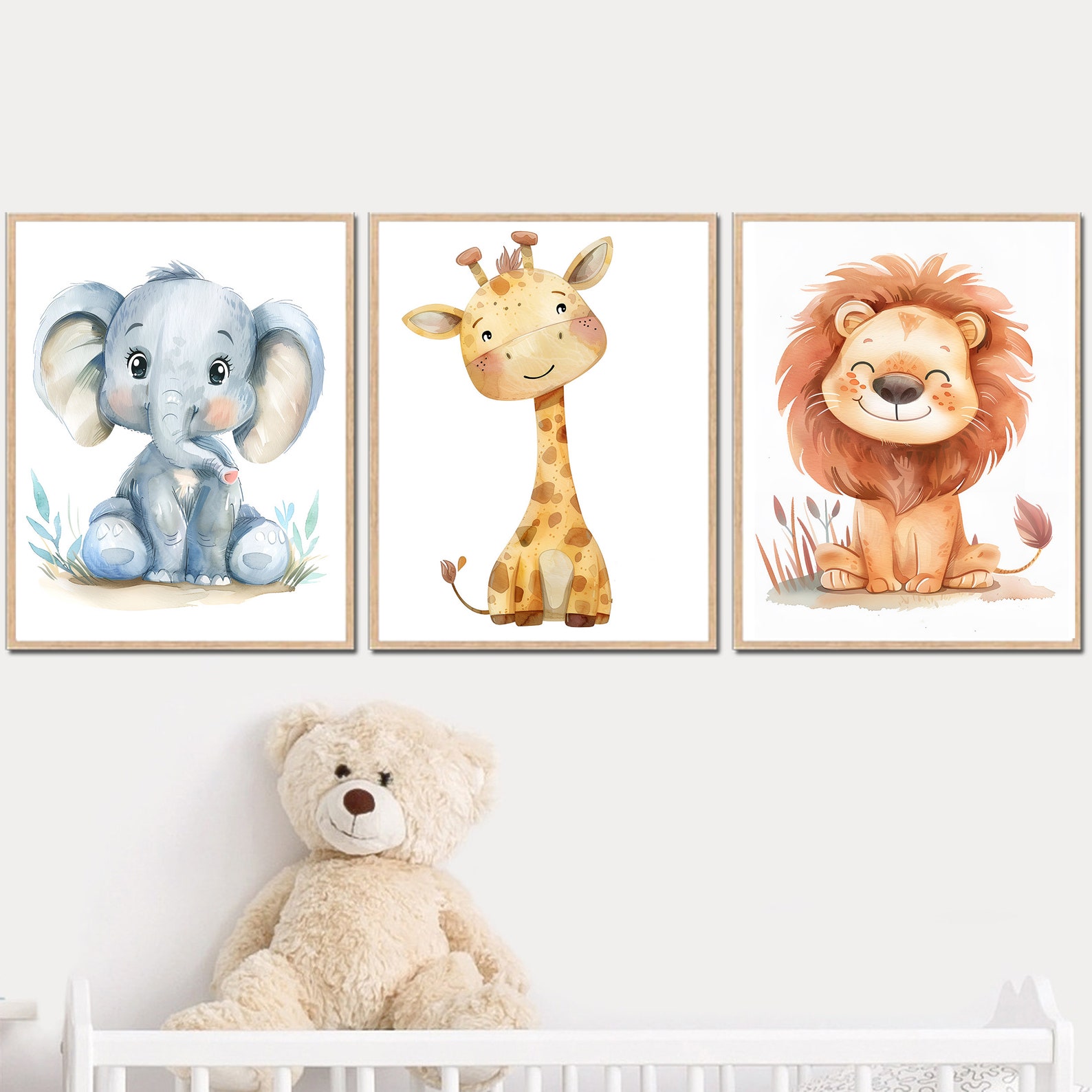 Jungle Animals Print Safari Poster Baby Girl Nursery Wall Art Decor Boy ...