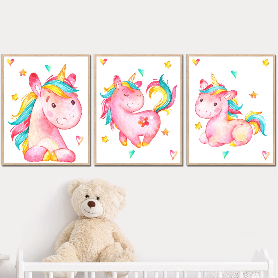 Baby Girl Nursery Poster Unicorn Wall Art Printable Child Bedroom Decor ...
