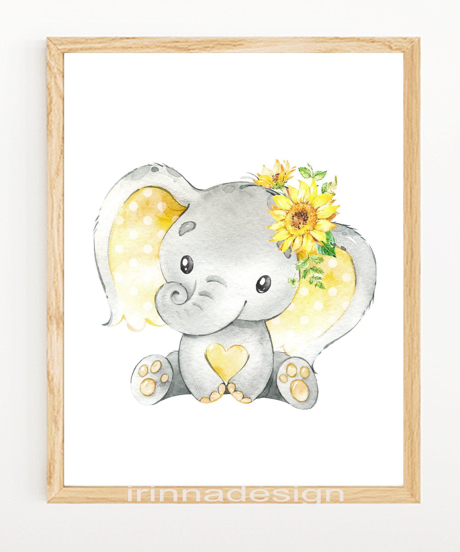 Sunflower Baby Elephant Playroom Wall Decor Girl Nursery Art Kids Print ...
