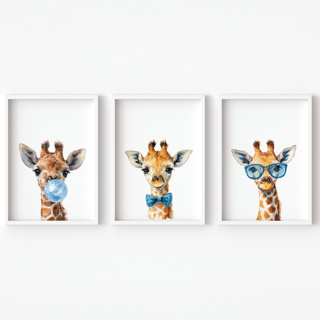 Boy Giraffe Portrait Posters Nursery Cute Safari Animal Baby Bedroom ...