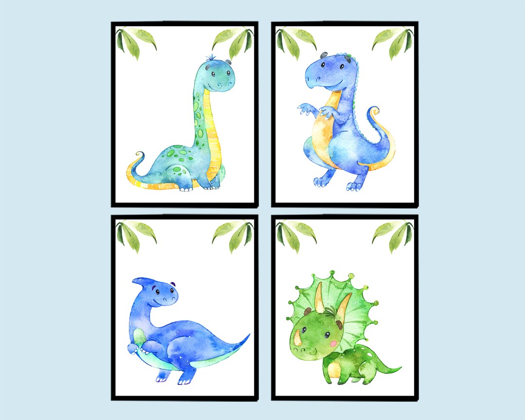 Dinosaurs Baby Boy Nursery Art Print Child Bedroom Wall Decoration Set ...