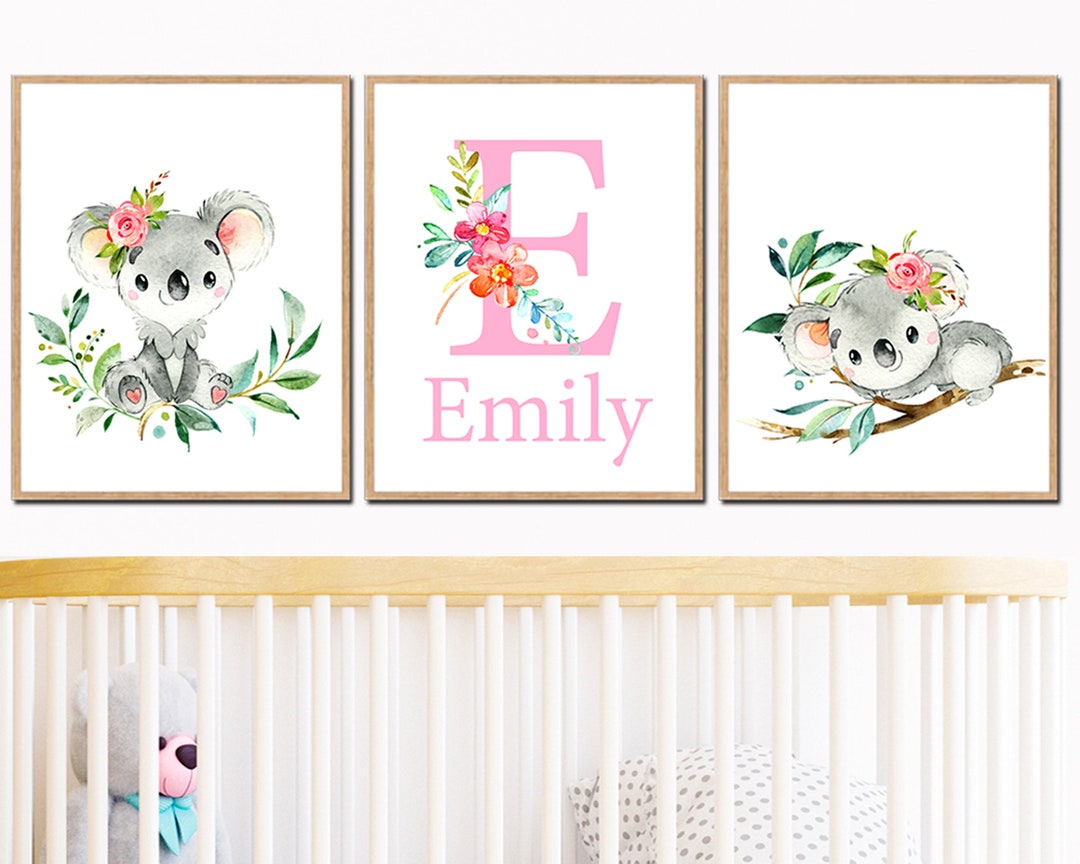 Letter Initial Prints Baby Koala Wall Art Girl Nursery Decor - Etsy