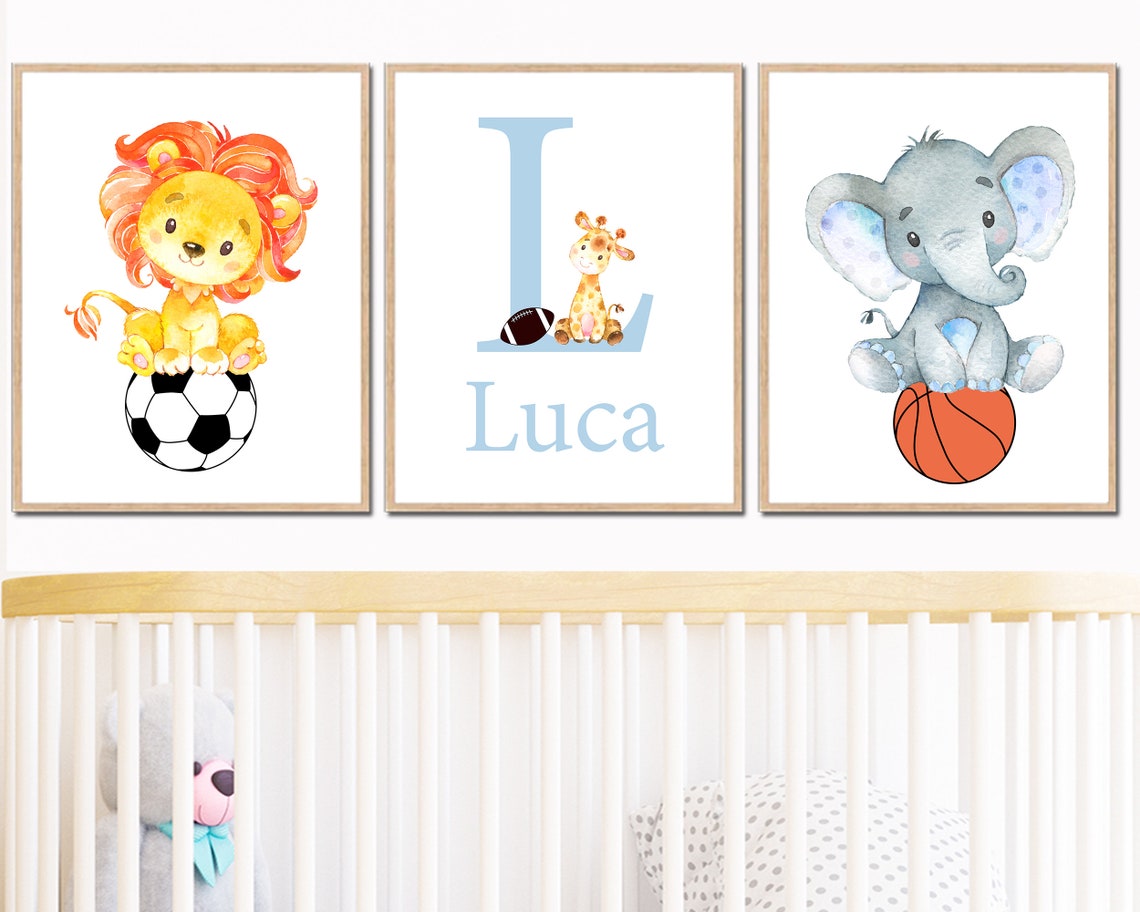 Custom Baby Name Initial Prints Boys Room Decor Sports Nursery Wall Art ...