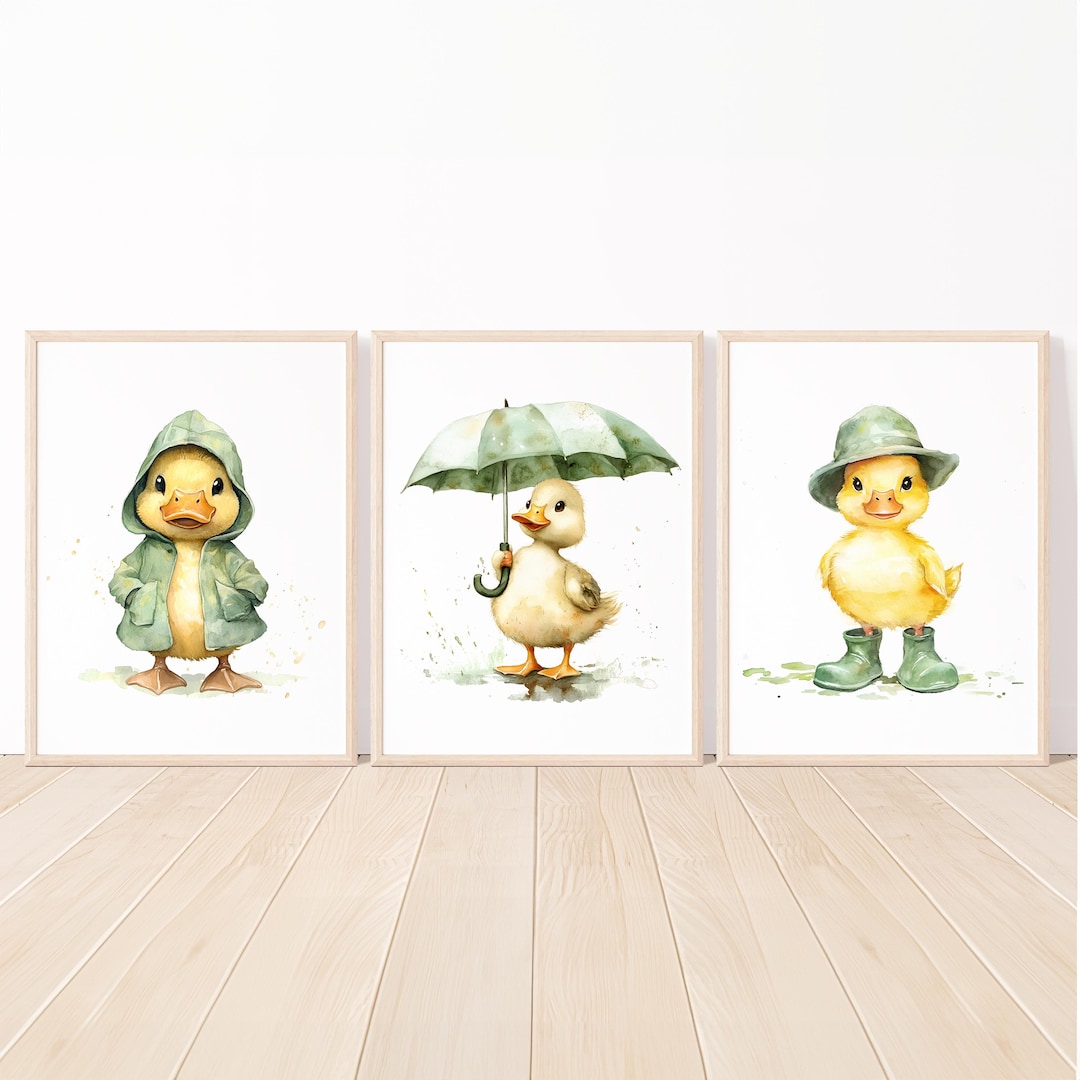 Duck Nursery Wall Artwork Printable Yellow Green Girl Boy Bedroom Decor ...