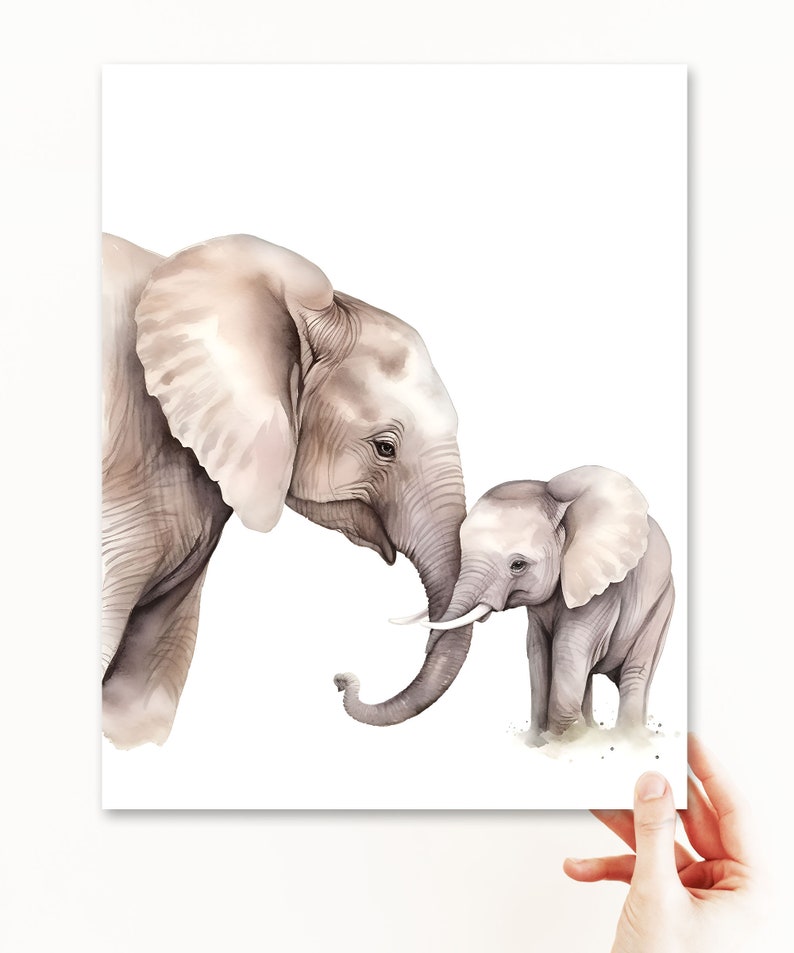 Safari Animals Babies Mother and Baby Elephants Art Print Mom Girl ...