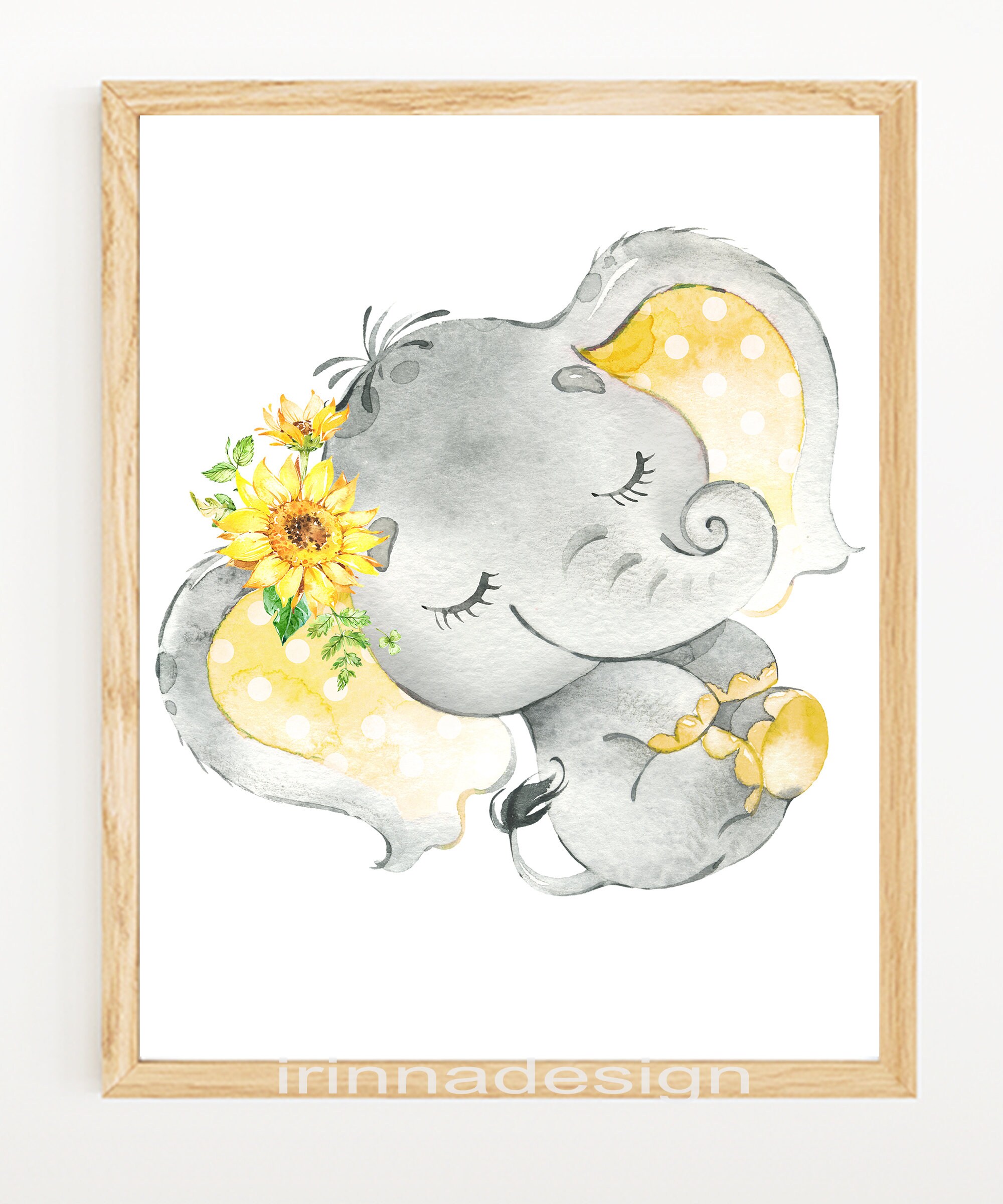 Sunflower Baby Elephant Playroom Wall Decor Girl Nursery Art Kids Print ...