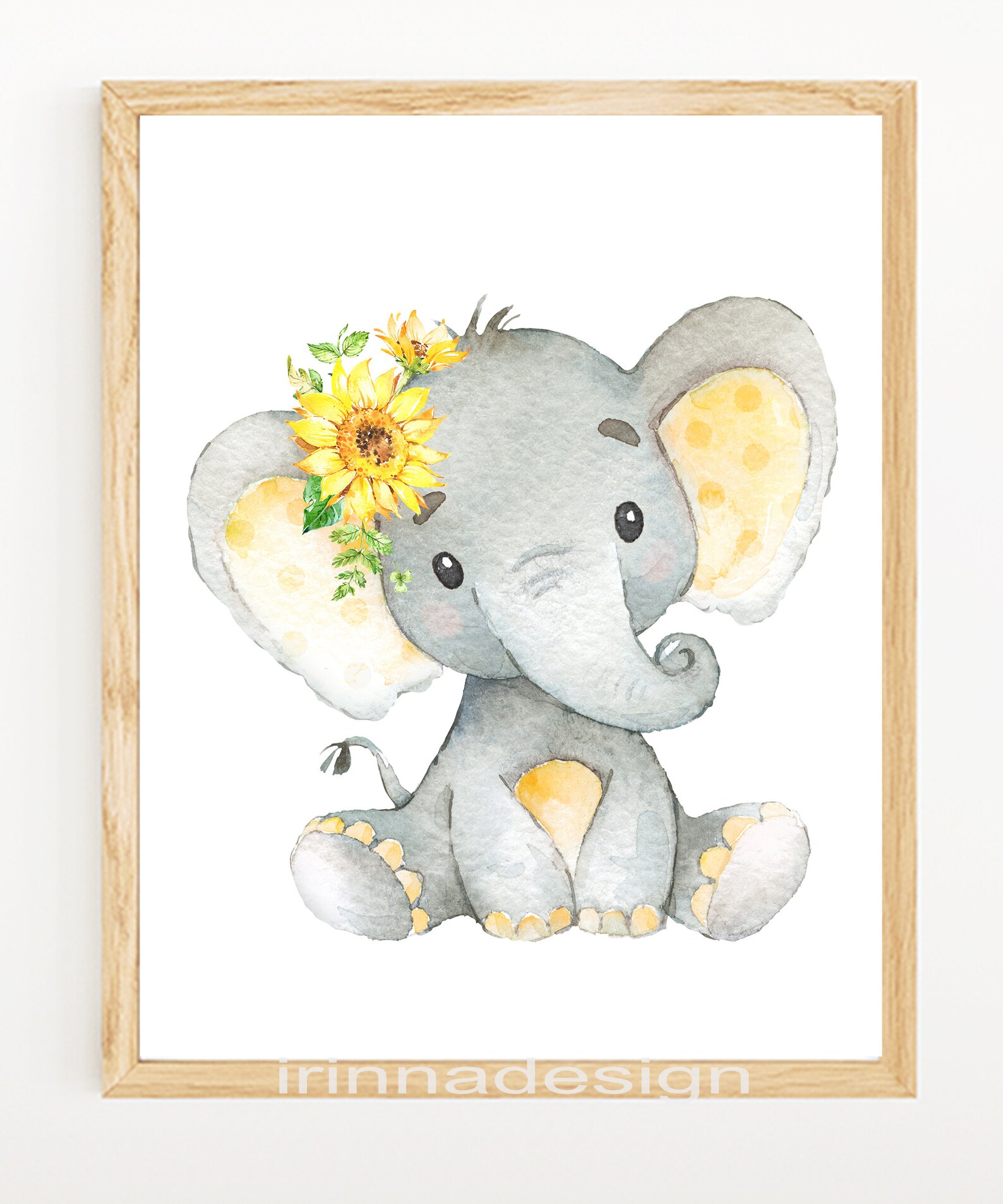 Sunflower Baby Elephant Playroom Wall Decor Girl Nursery Art Kids Print ...