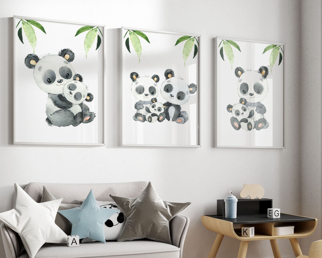 Panda Poster Wall Decor Baby Boy Nursery Printable Art Set of 3 ...