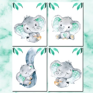 Children Wall Art Print Neutral Baby Girl Boy Nursery Decor Elephant ...
