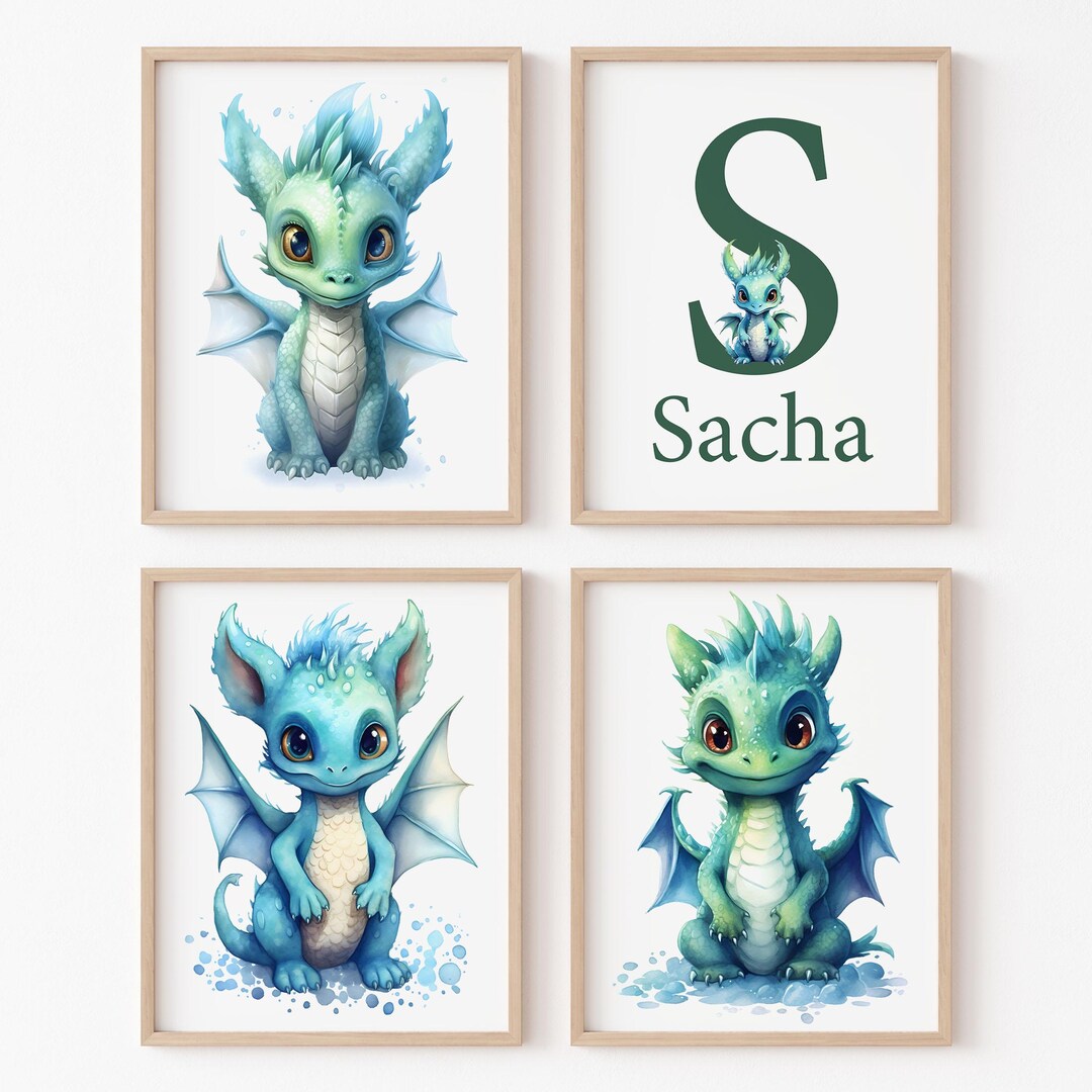 Dragon Name Prints Custom Letter Personalized Initial Wall Art Child ...