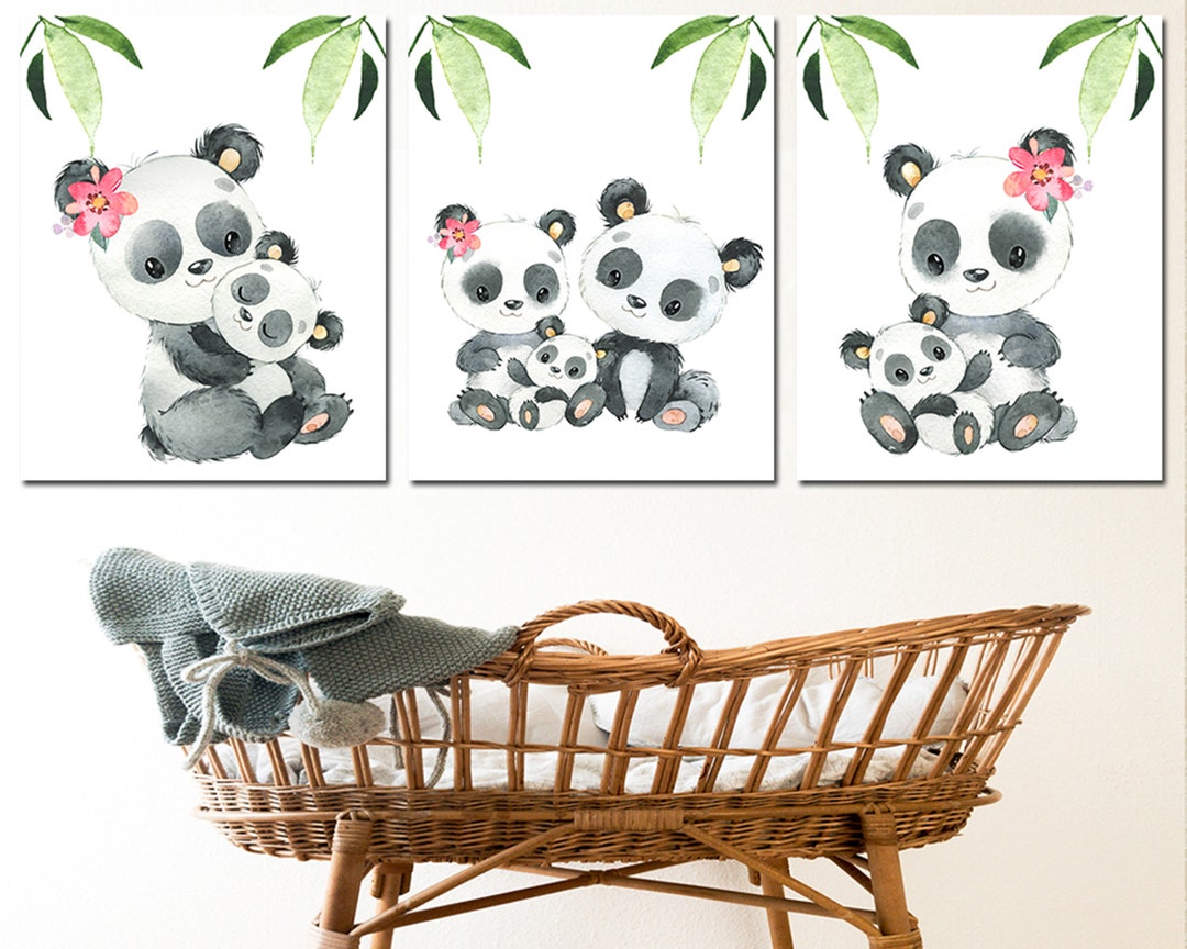 Baby Panda Poster Wall Decor Girl Nursery Art Print Children Room Kids ...