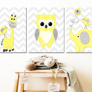 Giraffe Elephant Art Print Owl Nursery Wall Decor Baby Boy Girl Bedroom ...