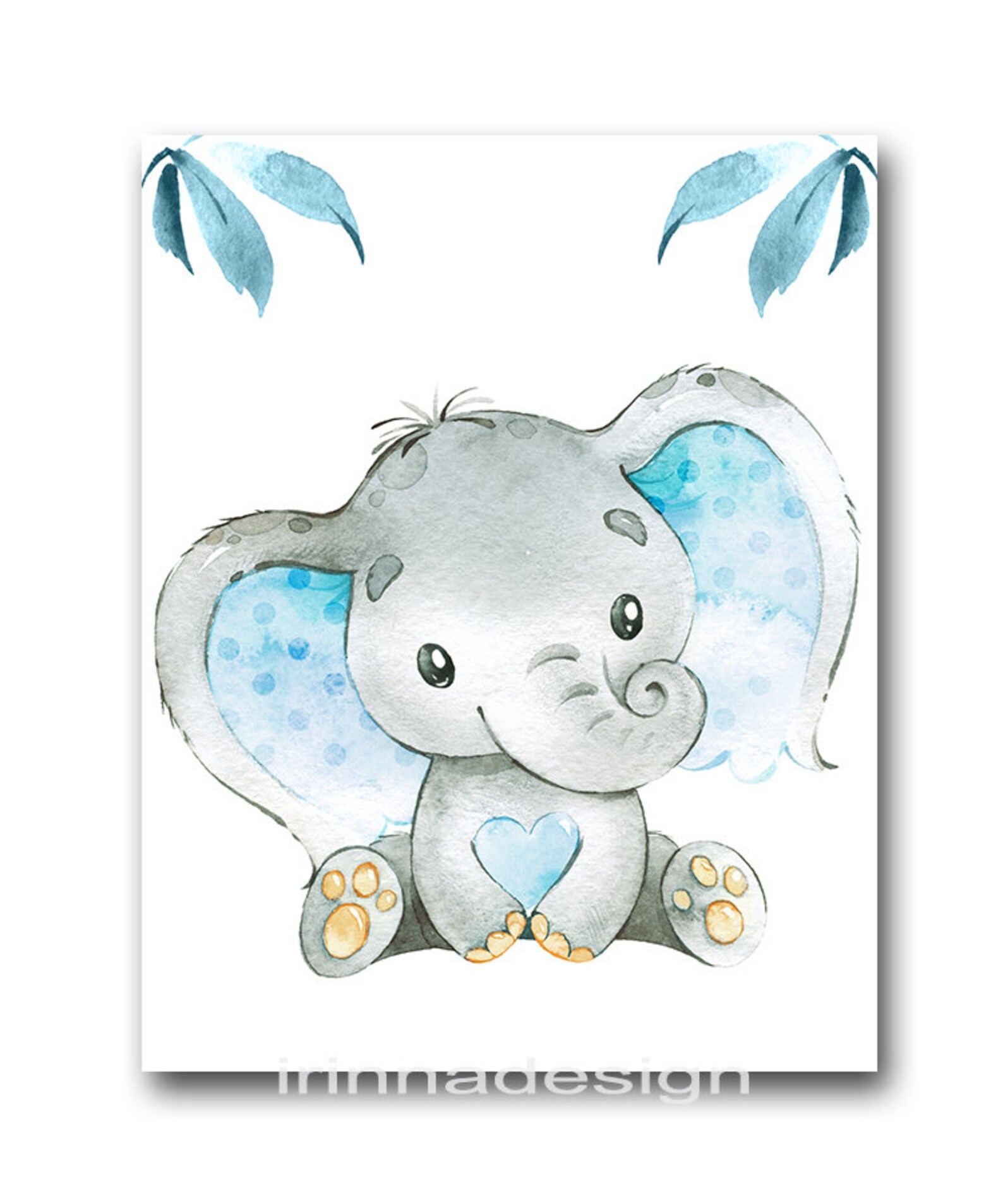 Baby Elephant Wall Decor Boy Nursery Art Print Children Room Kids ...