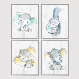 Baby Elephant Posters Neutral Nursery Decor Kids Wall Art Print ...