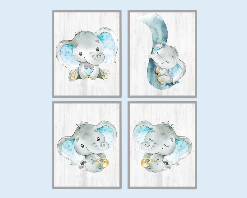 Baby Elephant Poster Wall Art Boy Nursery Decor Children Bedroom Kids ...