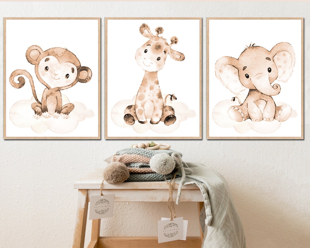 Neutral Safari Nursery Art Jungle Animal Print Baby Boy Girl Room Wall ...