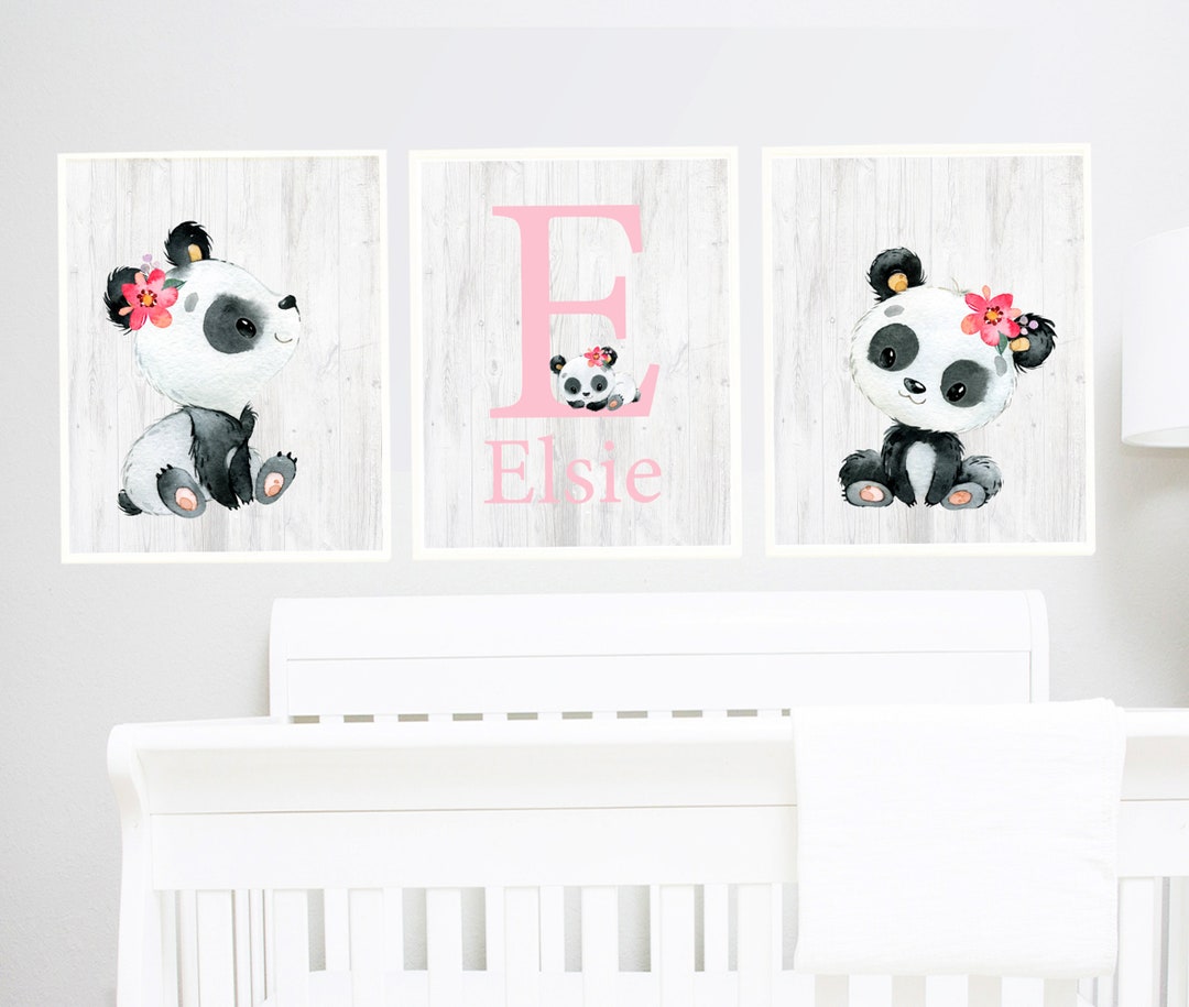 Panda Name Wall Decor Kids Art Print Letter Personalized Nursery Baby ...