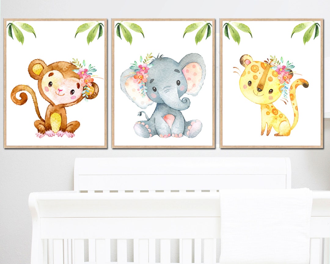 Jungle Animal Prints Wall Art Safari Baby Girl Nursery Decor - Etsy