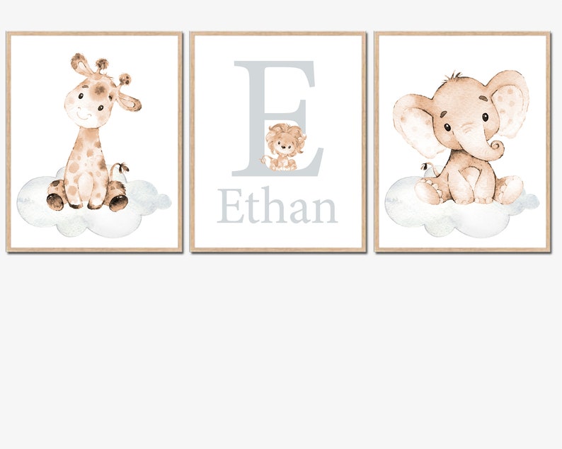 Custom Baby Name Neutral Nursery Art Initial Prints - Etsy