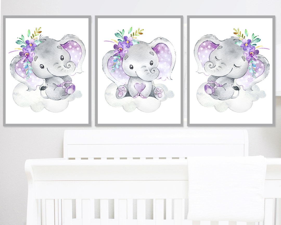 Elephant Wall Decor Printable Digital Baby Nursery Room Child - Etsy