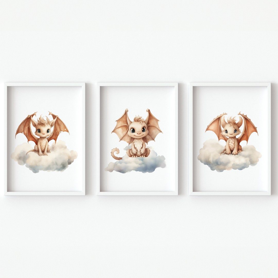 Neutral Dragon Posters Baby Boy Bedroom Nursery Wall Decor Girl Kids ...