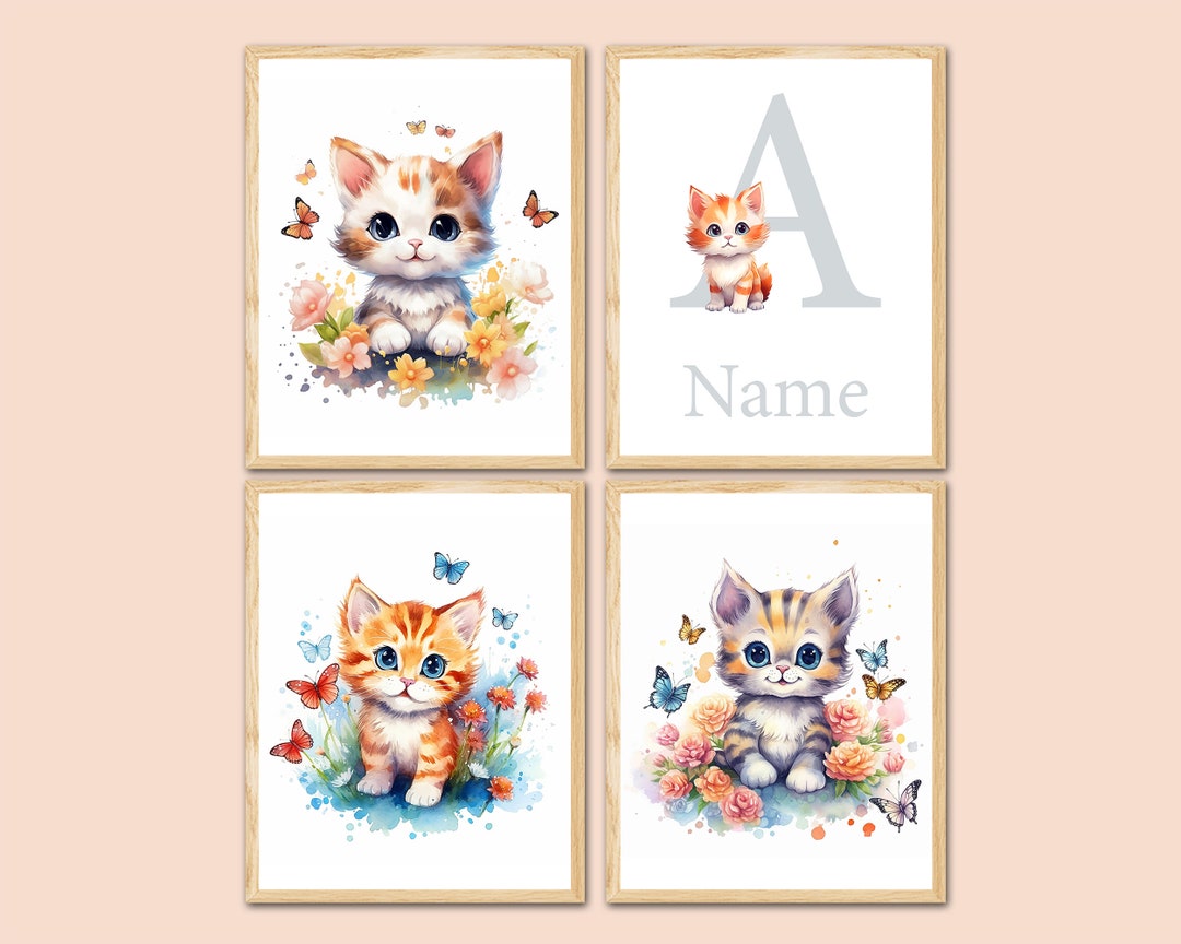 Cats Personalized Baby Name Kittens Kids Bedroom Decor Custom Nursery ...