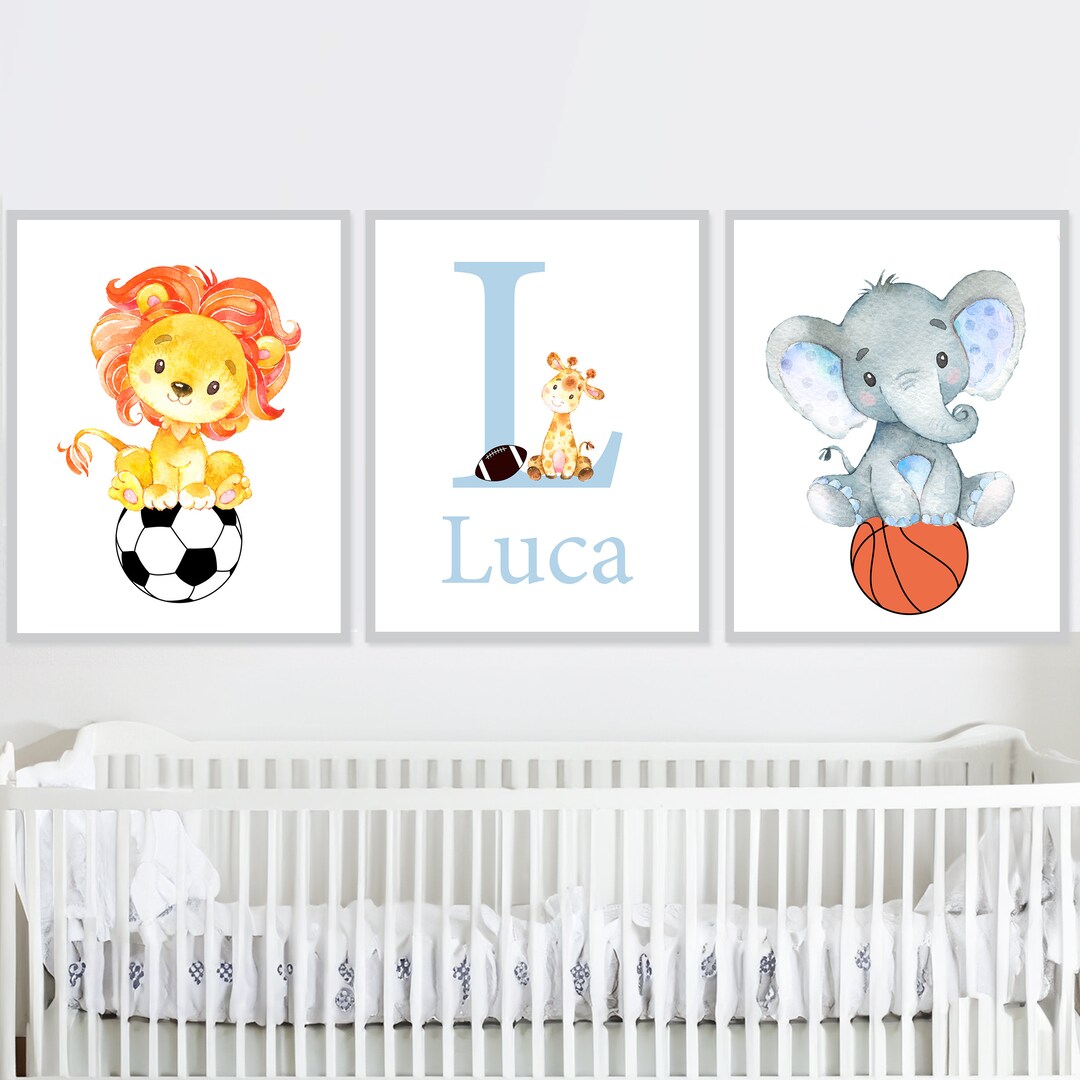 Custom Baby Name Initial Prints Boys Room Decor Sports Nursery Wall Art ...