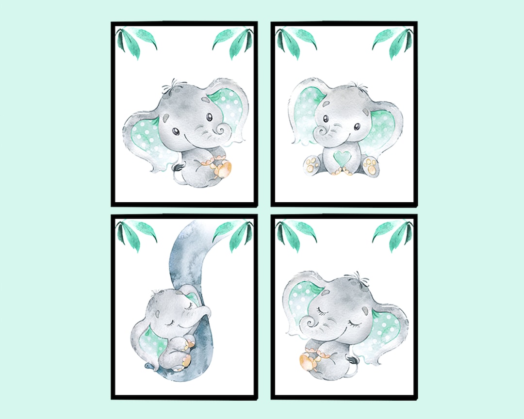 Children Wall Art Print Neutral Baby Girl Boy Nursery Decor Elephant ...