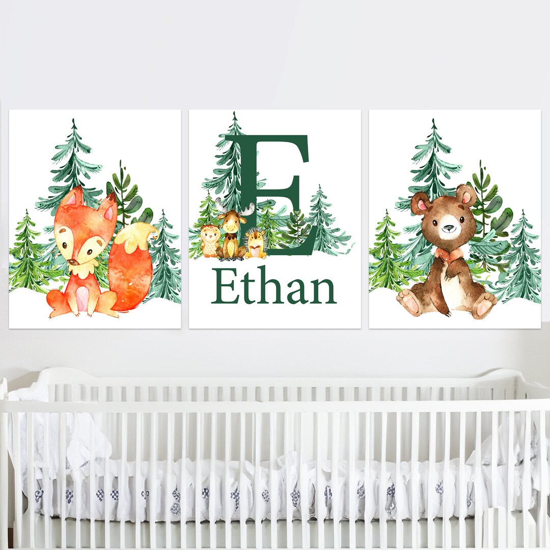 Woodland Animals Custom Name Baby Nursery Art Printable Forest Wall ...