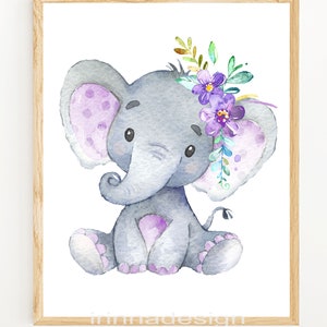 Baby Girl Nursery Wall Decor Elephant Art Print Kid Playroom Set of 3 ...