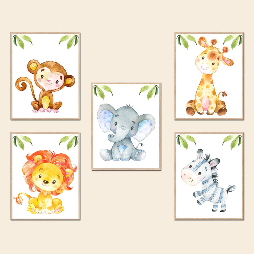 Jungle Animals Safari Zoo Nursery Wall Art Baby Boy Playroom Print Kids ...