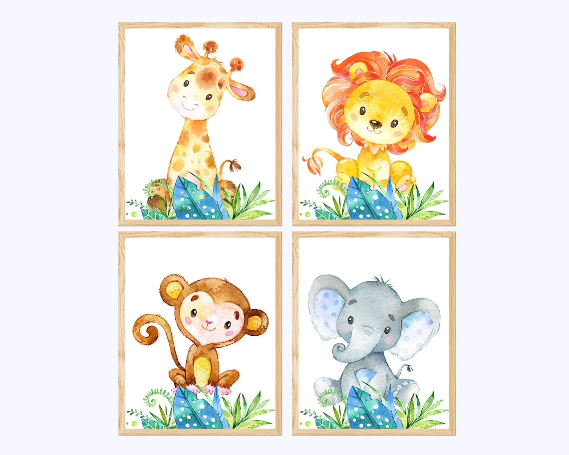 Jungle Animals Safari Baby Boy Nursery Art Prints Kids Wall - Etsy