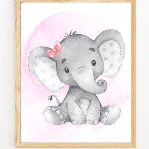 Baby Girl Nursery Decor Elephant Wall Art Printable Kids Playroom Set ...