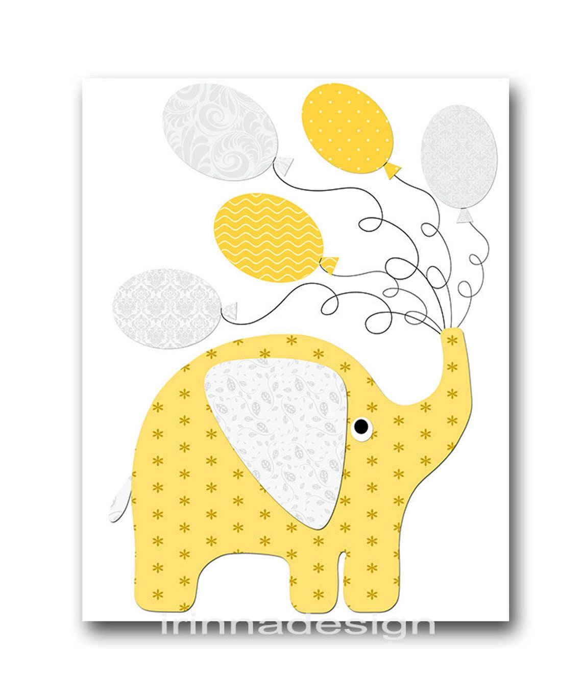 Yellow Gray Elephant Wall Decor Baby Girl Nursery Wall Art - Etsy