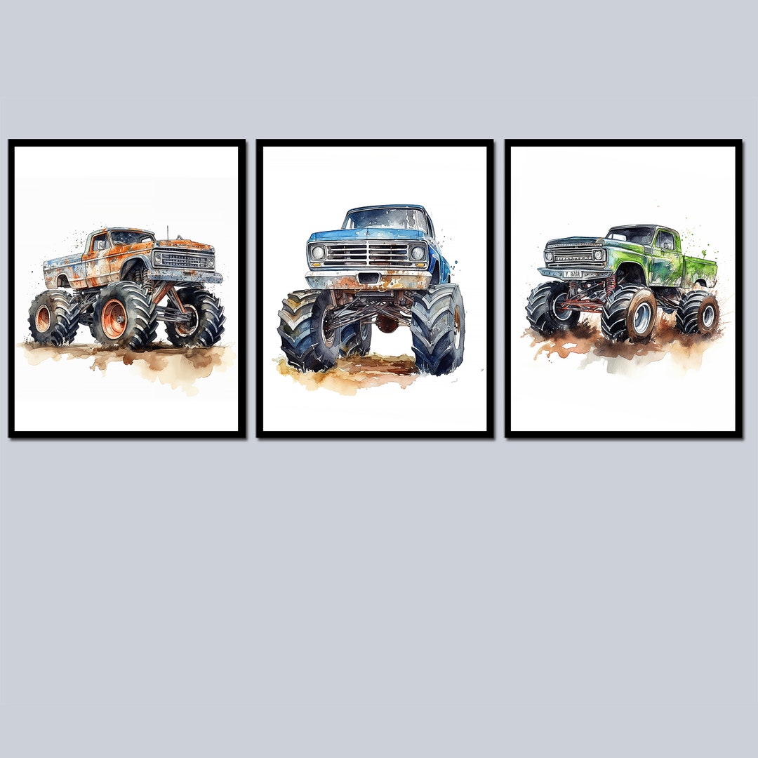 Monster Truck Prints Baby Boy Nursery Wall Decor Kids Bedroom Poster ...
